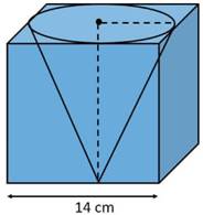 A cone of maximum size is carved out from a cube of edge 14 cm. Find the surface area of the ...