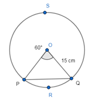 A chord PQ of a circle with radius 15 cm subtends an angle of 60° with the centre of the circle ...