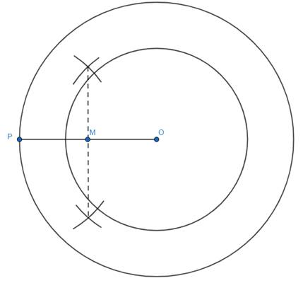 Construct a tangent to a circle of radius 4 cm from a point on the concentric circle of radius 6 ...